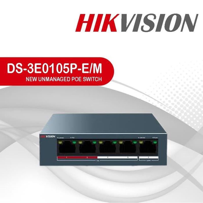Hikvision DS-3E0105P-E/M Switch POE 4 Port 1 Uplink Hub CCTV IP