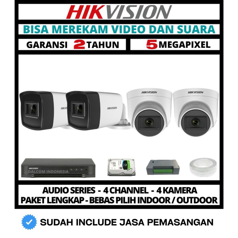 PAKET CCTV HIKVISION 5MP 4 CHANNEL 4 CAMERA TURBO HD KAMERA CCTV - HDD 2TB AUDIO (+Jasa Pemasangan)