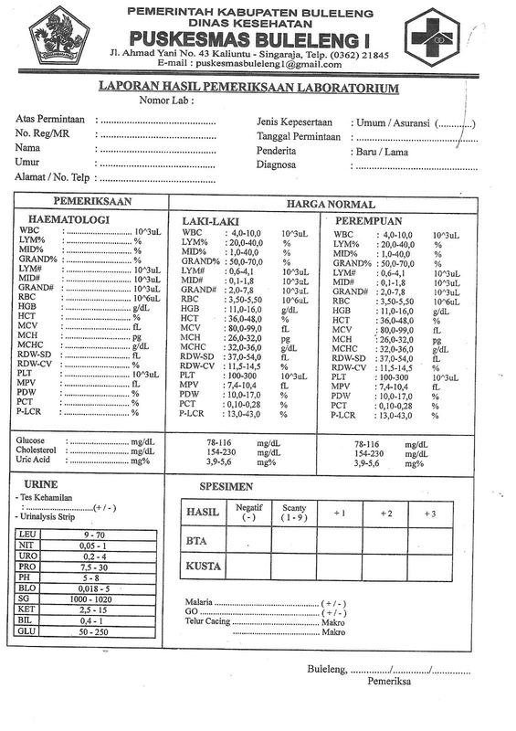 LAPORAN HASIL PEMERIKSAAN LABORATORIUM