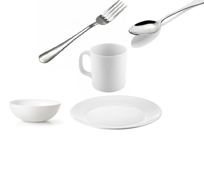 Set Perabot Dapur (Piring, Mangkok, Sendok, Garpu, dan Gelas)