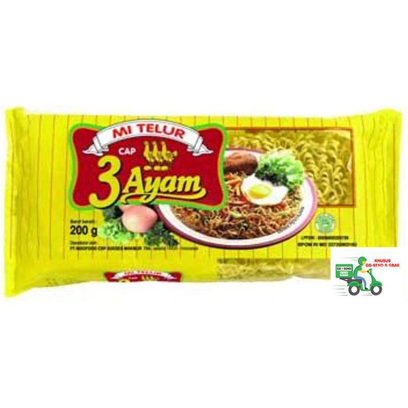 Mie telur cap 3 ayam kemasan 200 gram