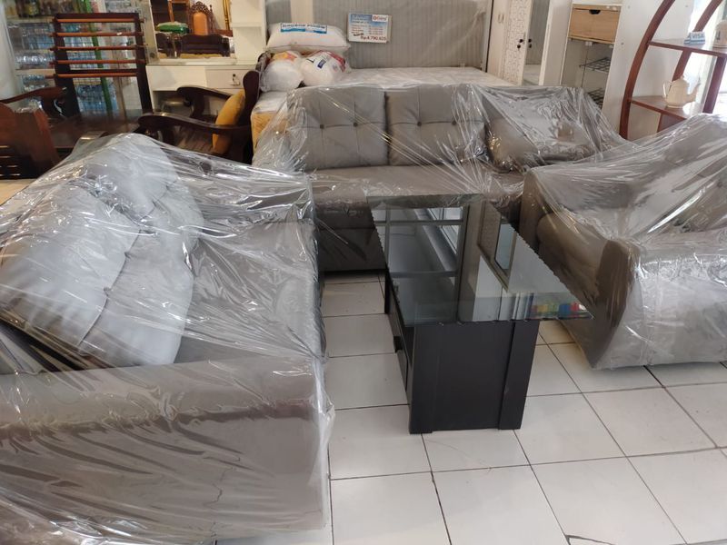 sofa tamu kantor minimalis abu-abu 321 + meja