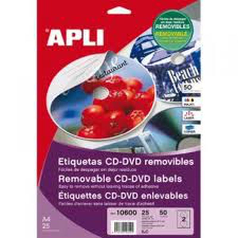 APLI CD/ DVD Labels Removable Diameter 114mm 02001
