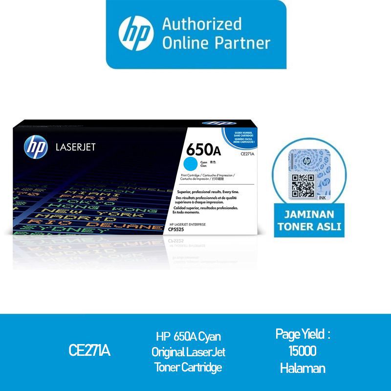 HP 650A Cyan Original LaserJet Toner Cartridge CE271A