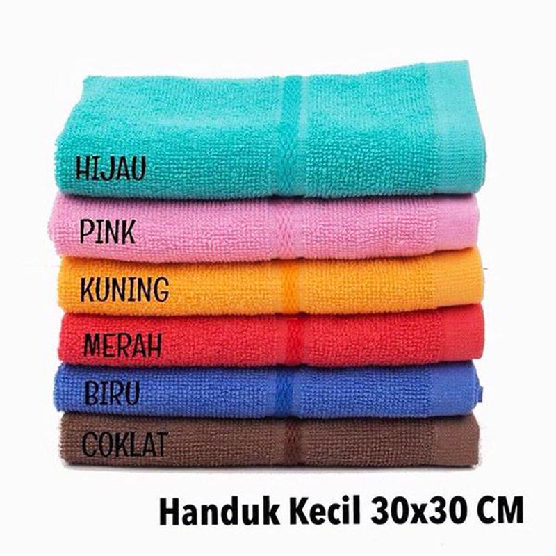 Lap Handuk 30 x 30 cm (Biru, Coklat, Hijau, Kuning, Merah)