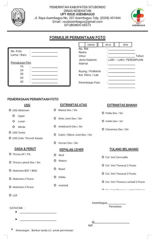 Formulir Pemeriksaan Foto Rongent. RSAB
