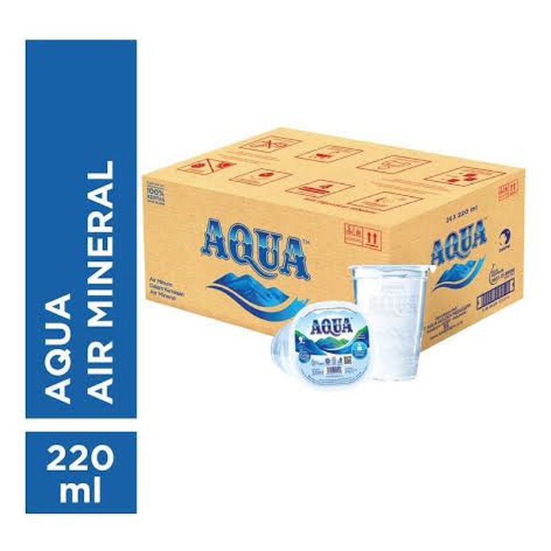 Air Mineral Aqua Gelas Ukuran 220 ml (Isi 48 Gelas)