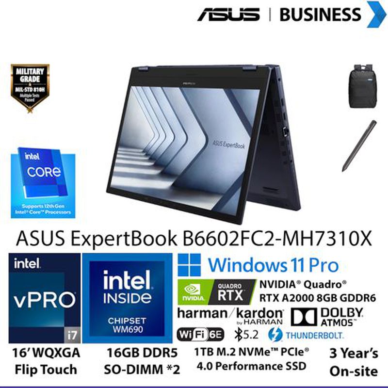 ASUS NB B6602FC2-MH7310X I7-12850HX/VGA 8GB/16*2GB/S1TB W11P/ 3YOS