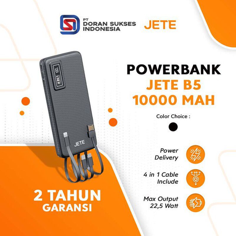 Power Bank Wireless 10000 MaH with Built In Cable 22,5W QC 3.0 JETE B5 ...