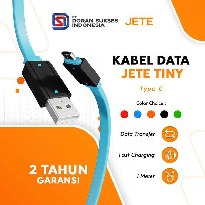 Kabel Data USB Type C Lightning Fast Charging JETE Tiny - Garansi 2 Tahun - Orange