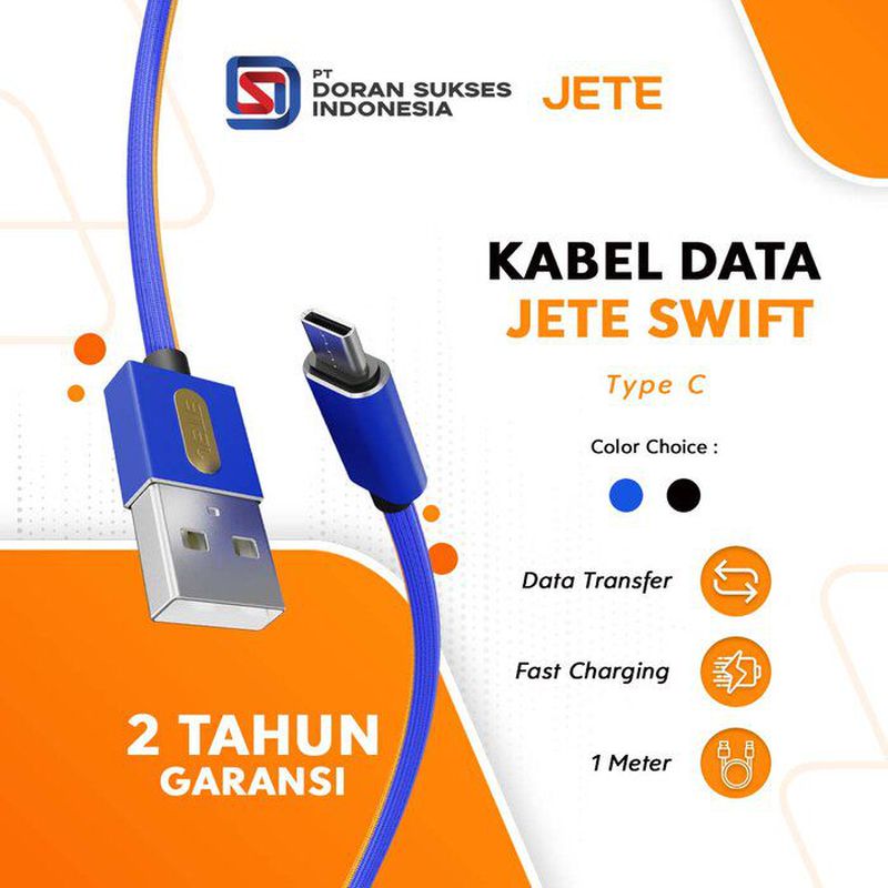 Kabel Data USB Type C Fast Charging JETE Swift - Garansi 2 Tahun - Biru