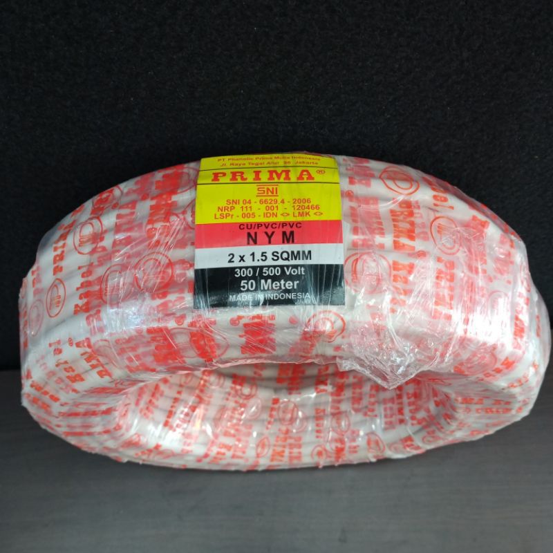 Prima NYM Kabel Tembaga Tunggal 2 x 1,5 mm harga Per Meter