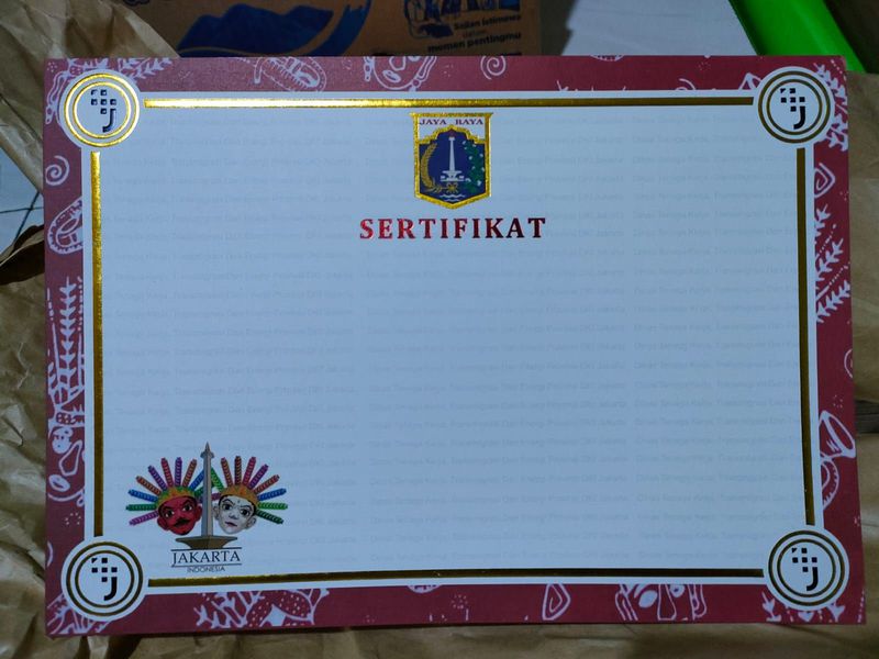 Cetak Sertifikat + cover plastik ukuran A4, FULL COLOR