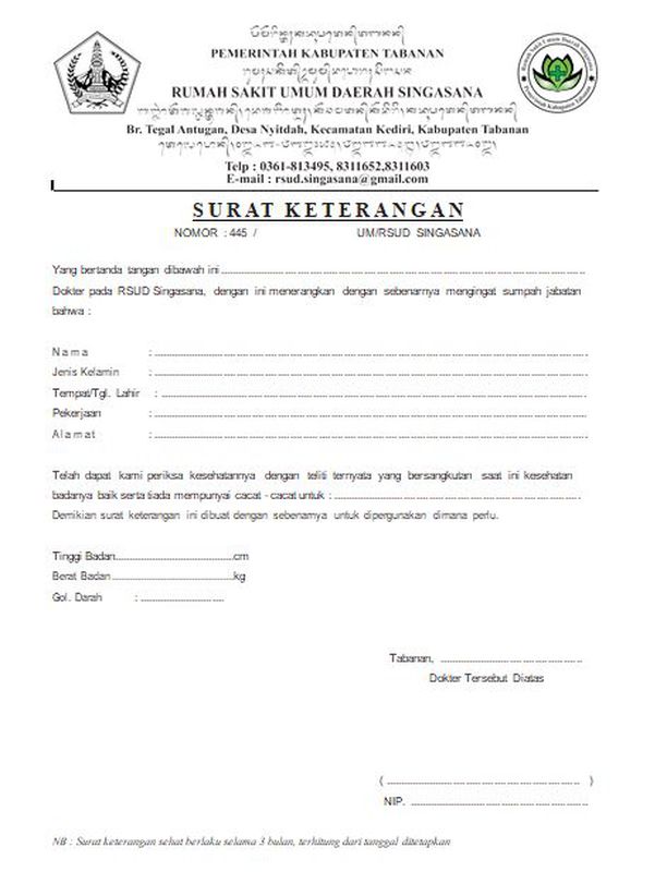 Surat Keterangan Sehat RS SS