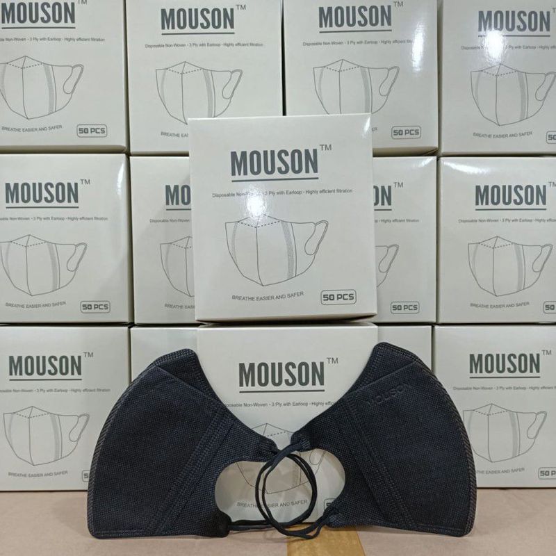 Masker DUCKBILL MOUSON 4 Ply 50 Pcs Warna Hitam, Black Dark Duckbill
