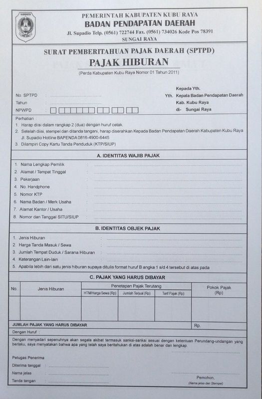 Form SPTPD Pajak Hiburan