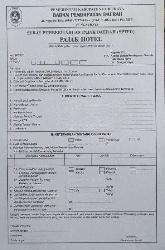 Form SPTPD Pajak Hotel