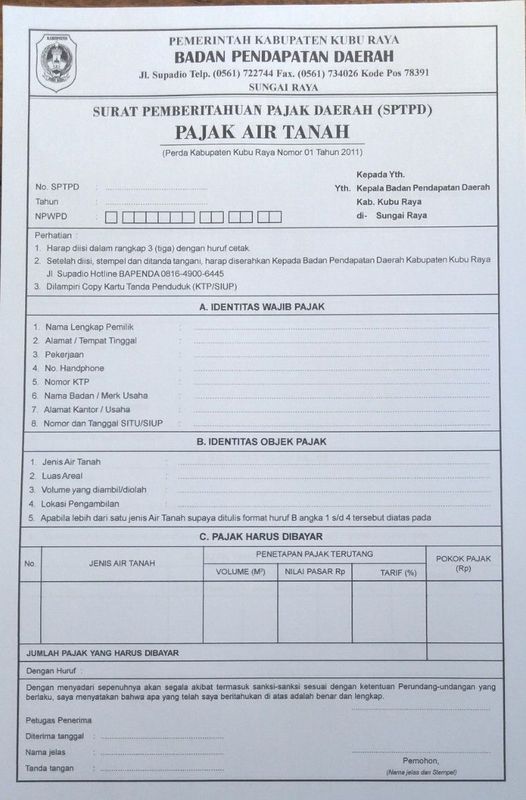 Form SPTPD Pajak Air Tanah