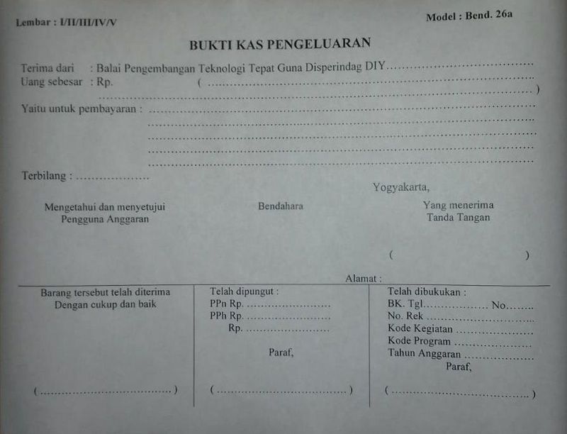 Blanko tanda bukti pengeluaran (Bend 26) 1/2 Folio 2 Ply