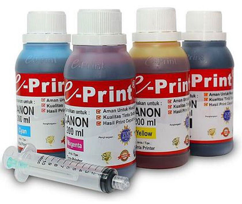 Tinta Canon Merek E Print 200 ml ( Cyan, Magenta, Yellow, Black ) - Biru