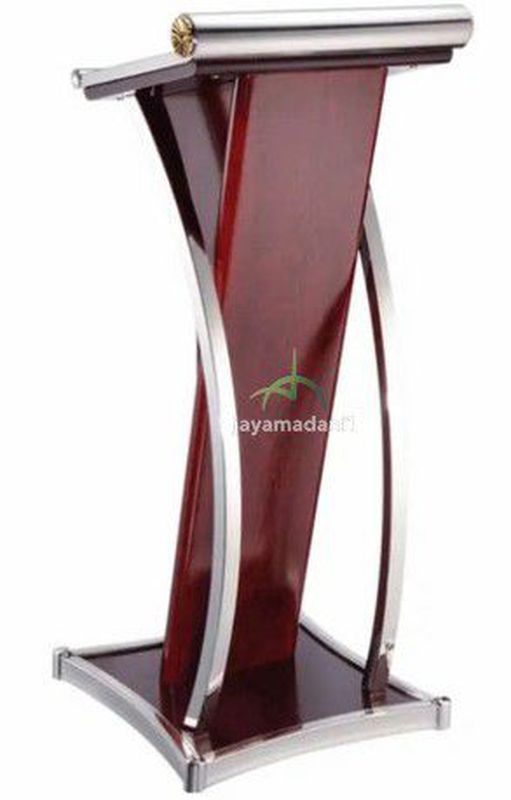 Podium Minimalis Stainless Kayu Jati Solid - Cokelat Tua