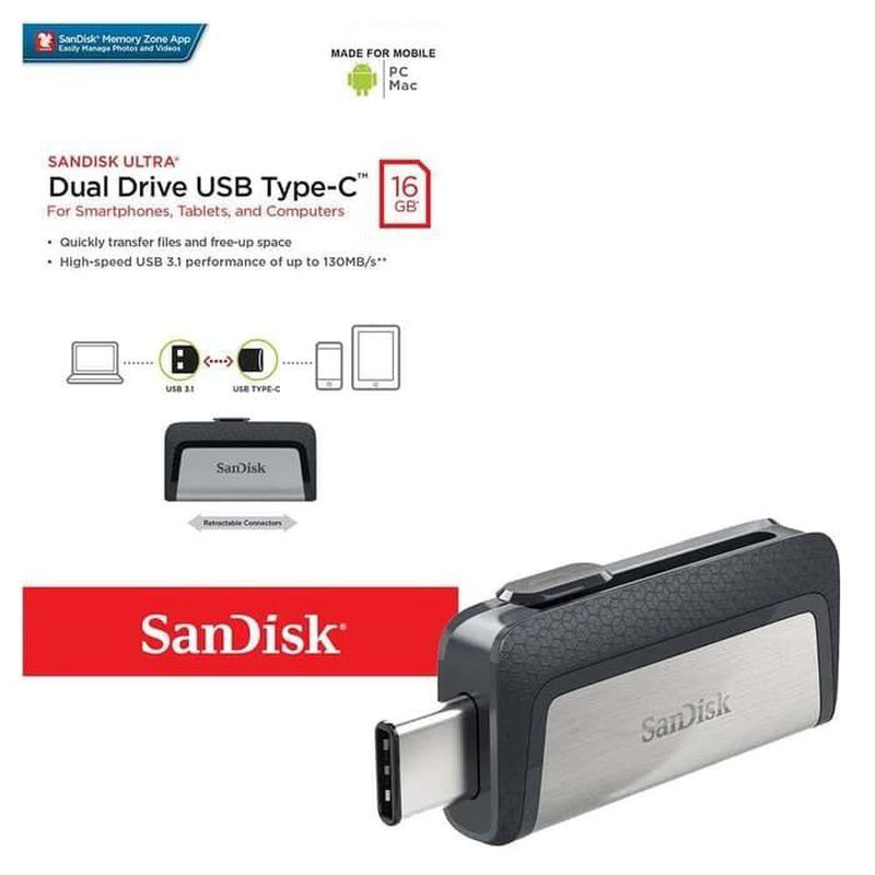 Flashdisk Sandisk OTG 16GB USB Type-C USB 3.1 Ultra Dual Drive