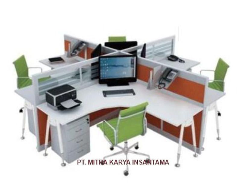 Meja Kerja Staf Kantor 4 Partisi Dilengkapi Laci