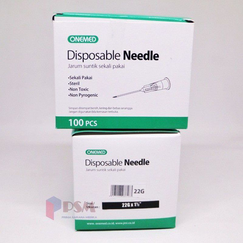 Disposable Needle Onemed 22G x 1,5" inch / Jarum Syringe Suntik perbox