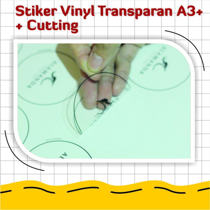Cetak Stiker Vinyl Transparan A3+ Cutting Bentuk - Bentuk Kecil