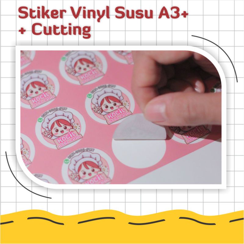 CETAK STIKER VINYL SUSU A3+ CUTTING BULAT - 7-15CM