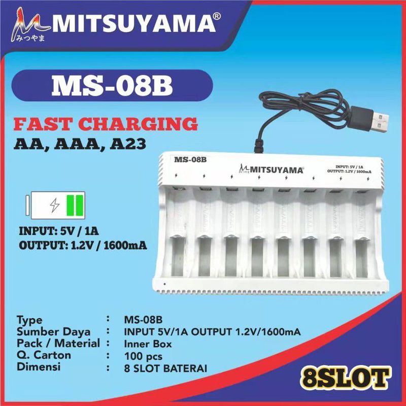 Mitsuyama MS-08B Alat Cas Charger Baterai AA AAA 8 Slot