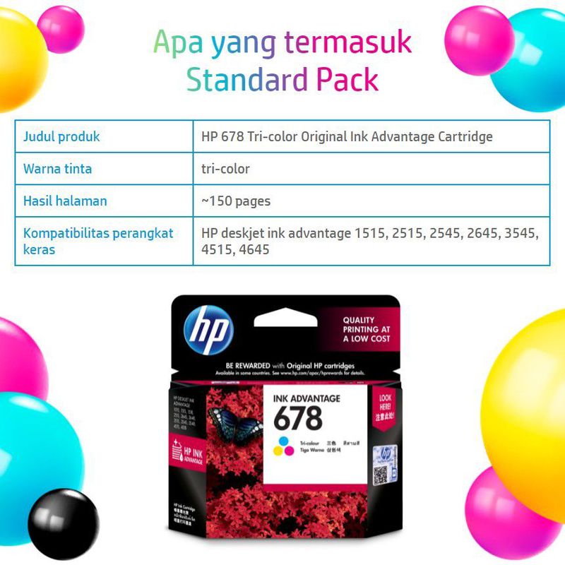 Tinta Printer HP 678 / Deskjet 1515 BLACK AND TRI COLOR
