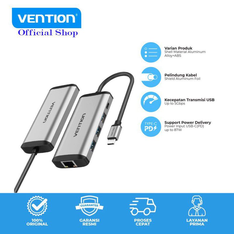 Vention USB Type C to USB 3.0 Hub Multiport USB-C to RJ45 LAN Ethernet ...