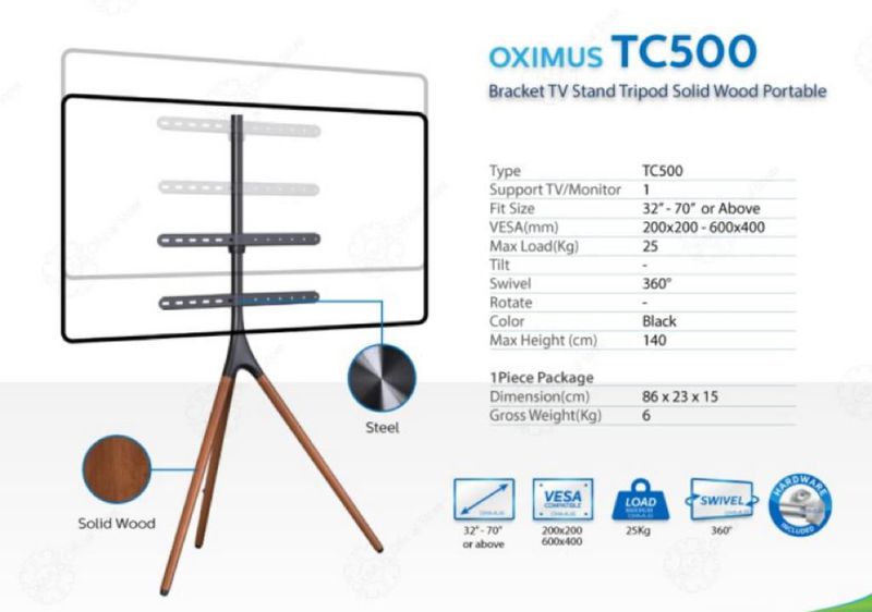 Bracket TV Standing Tripod Sudut Portable Kayu 32" - 70" Oximus TC500