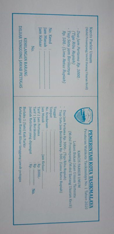 Karcis Parkir Mobil Bus/Mobil Barang (JUT) @ Rp.3000