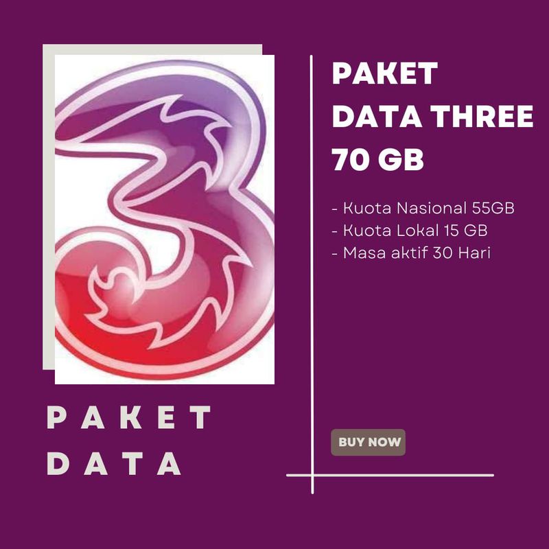 Paket Data Three 70 GB