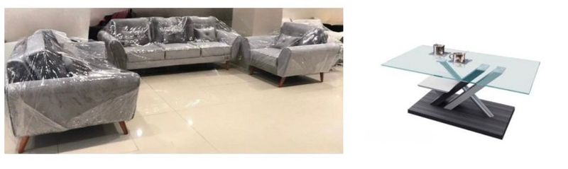 Sofa Set Madrid Minimalis Modern Beludru Warna Abu-Abu