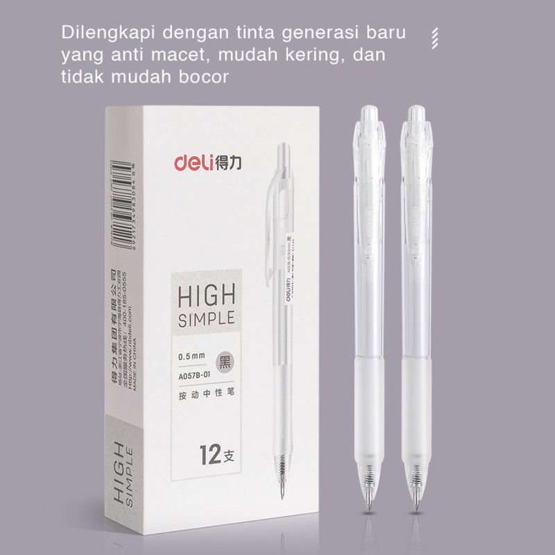 Deli gel pulpen gel rectactable tinta hitam 0,5mm A057B isi 12