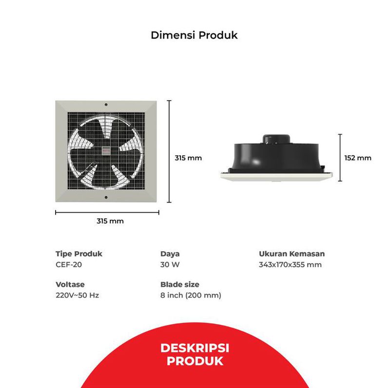 MASPION CEF-20 CEILING EXHAUST FAN KIPAS PENGHISAP (8 INCH/20 cm)