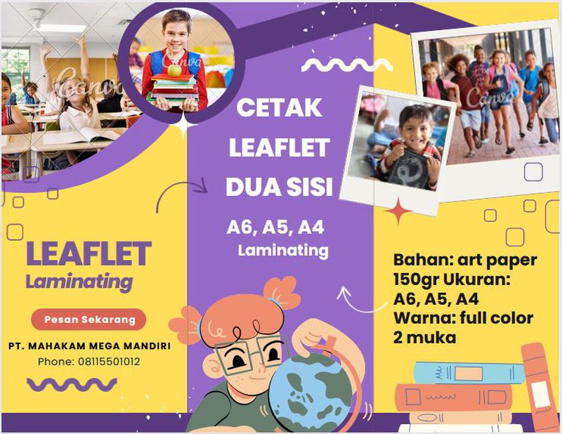 CETAK LEAFLET DUA SISI A6,/A5/A4 LAMINATING
