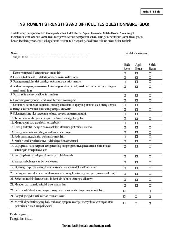 Instrumen SDQ usia 4 - 18 th HVS 75 Gsm Folio