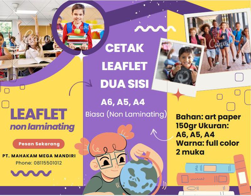 CETAK LEAFLET DUA SISI A6,/A5/A4 (kertas biasa/non laminating)