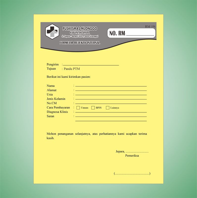 Blangko Formulir Rujukan Internal Puskesmas Mlonggo