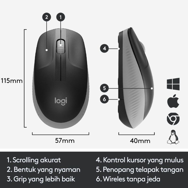 Logitech M191 Mouse Wireless Full Size - Mid Grey - MID GREY Logitech M191 Mouse Wireless Full Size - Mid Grey - MID GREY