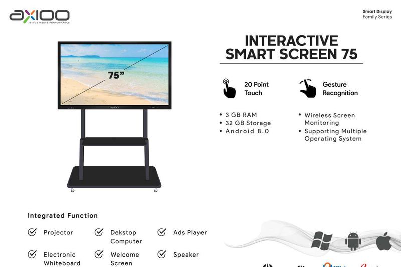 Axioo Interactive Smart Screen 75" Gen 2 + Standing Bracket Moveable
