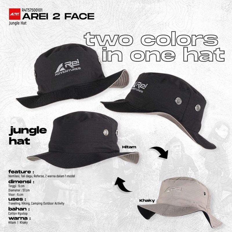 TOPI RIMBA REI AREI BOLAK BALIK - JUNGLE HAT ORIGINAL - Hitam - Army - 4