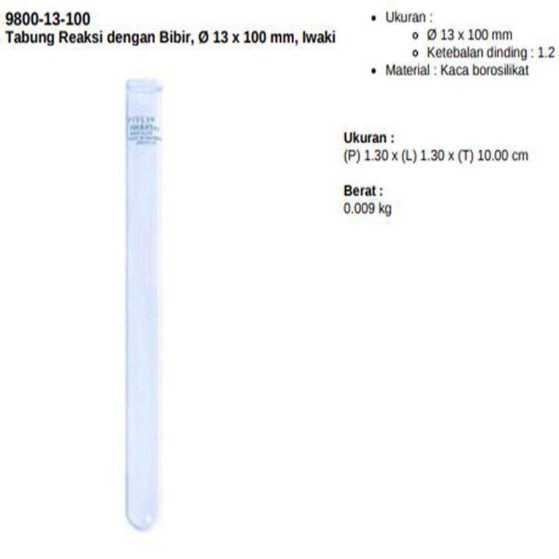 Tabung Reaksi Ø 13 x 100 mm - 9800-13-100 IWAKI