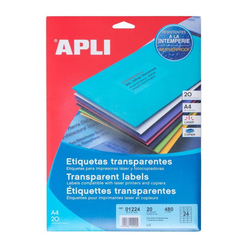 APLI LABEL POLYESTER / PLASTIK TRANSPARENT 70 X 37MM 480 UNIT