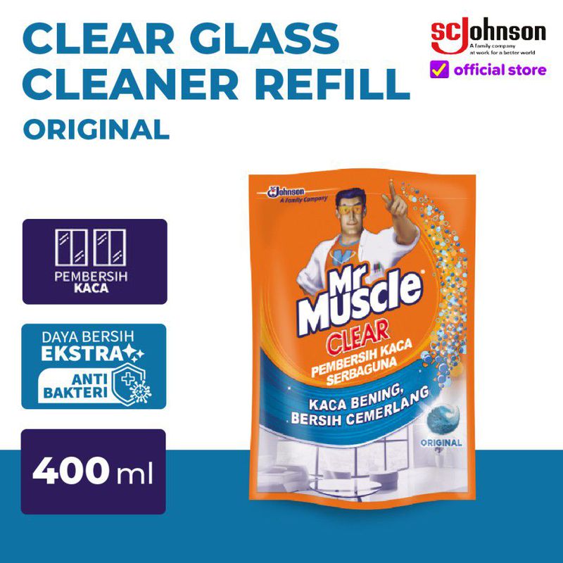 Mr. Muscle Clear Glass Pembersih Kaca Pouch 400ml - Lemon