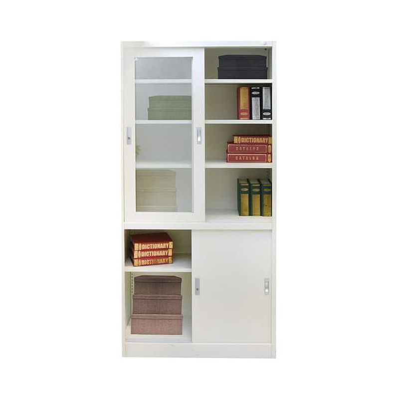 LEMARI BESI - HIGH FILING CABINET SLIDE GLS PNL WHITE